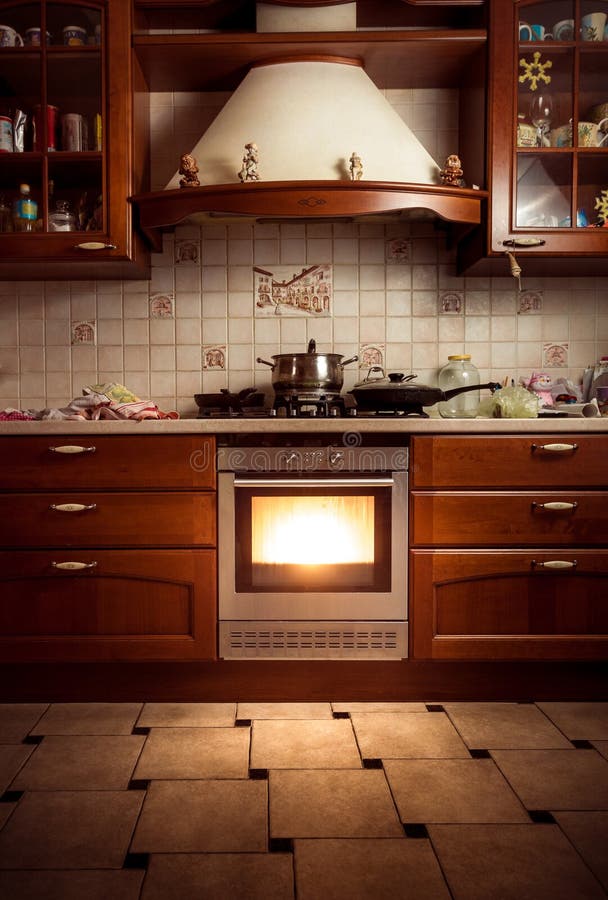 Photo of Country Style Kitchen with Hot Oven Stock Image - Image of ...