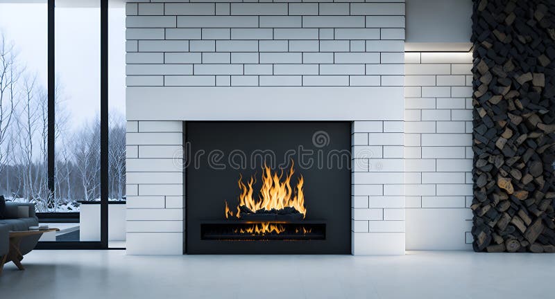 Ai Generated Cozy Fireplace with a Warm Fire Burning Inside Stock ...