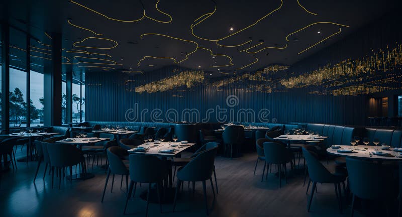 Ai Generated a Cozy and Intimate Restaurant with Blue Ambiance Stock ...