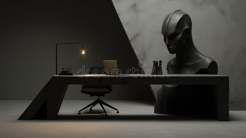 Luxurious Black and Grey Desk with Human Shaped Sculpture Stock ...