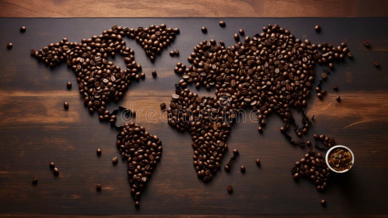 Photo of a Creative World Map Made Out of Coffee Beans Stock ...