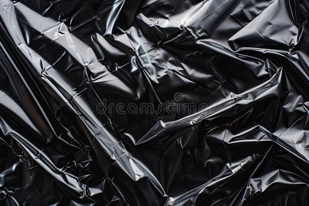 Photo of Crumpled Sheet of Black Polythene Plastic Wrap. Background ...