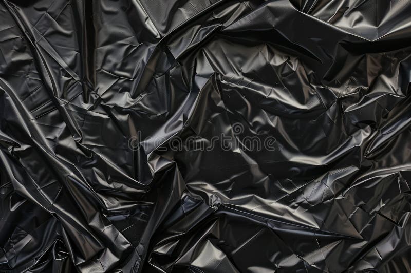 Photo of Crumpled Sheet of Black Polythene Plastic Wrap. Background ...