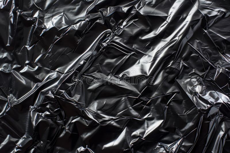 Photo of Crumpled Sheet of Black Polythene Plastic Wrap. Background ...
