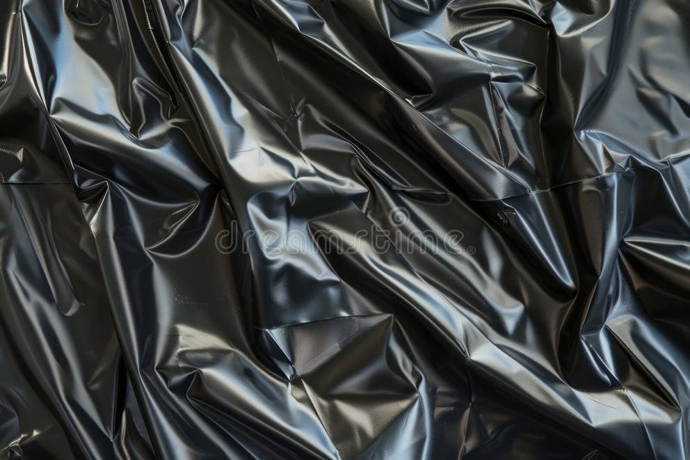 Photo of Crumpled Sheet of Black Polythene Plastic Wrap. Background ...