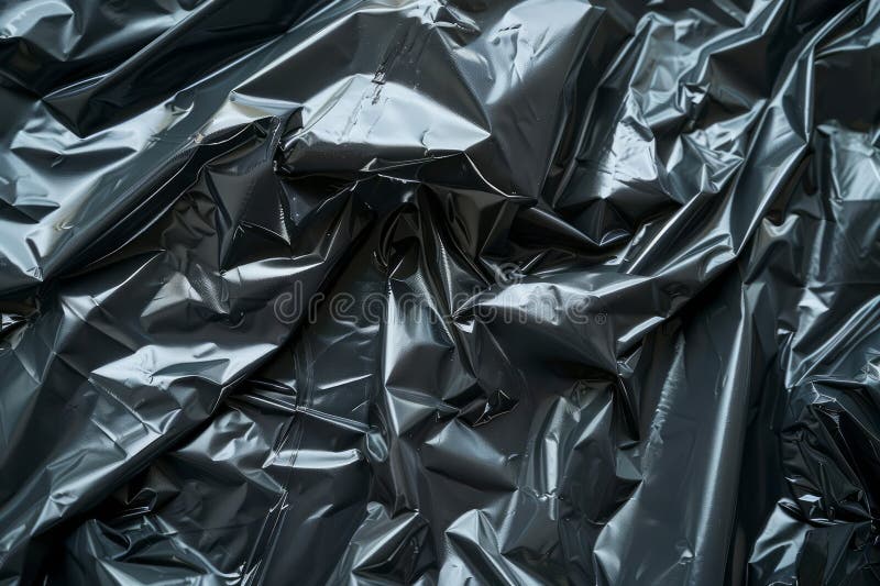 Photo of Crumpled Sheet of Black Polythene Plastic Wrap. Background ...