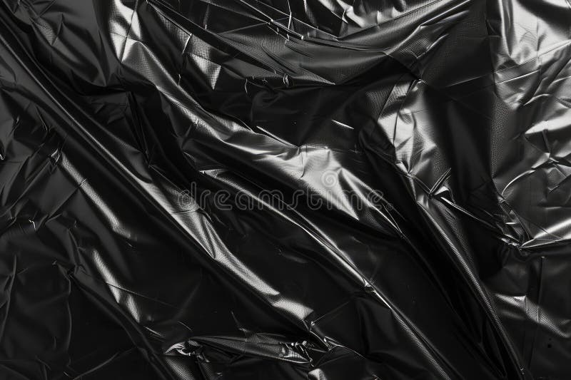 Photo of Crumpled Sheet of Black Polythene Plastic Wrap. Background ...