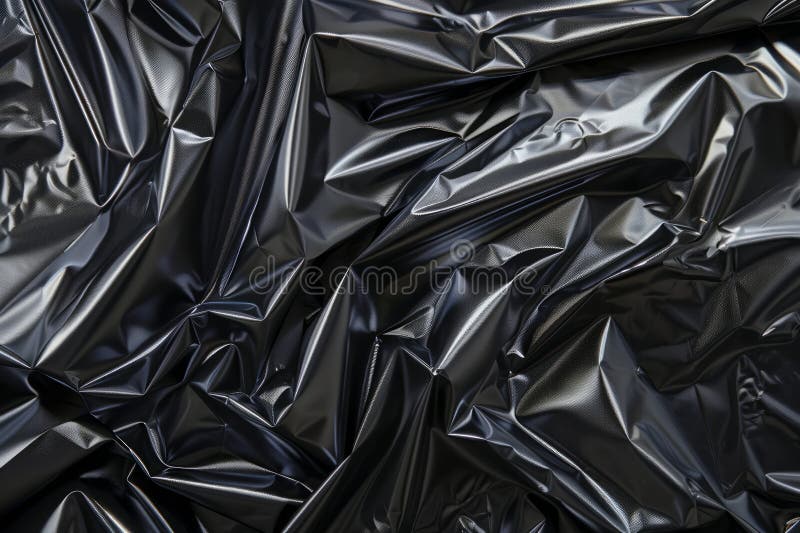 Photo of Crumpled Sheet of Black Polythene Plastic Wrap. Background ...