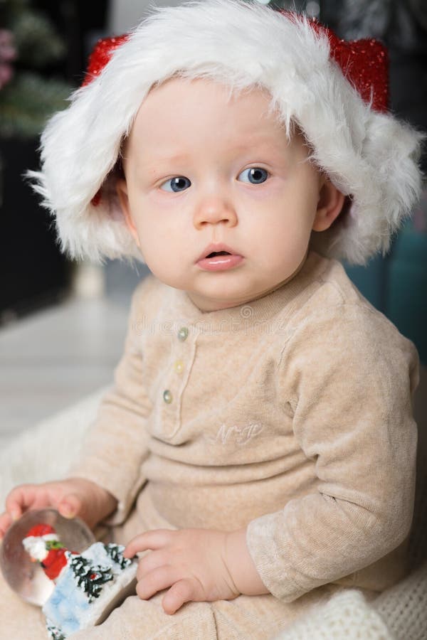 Photo of Cute Baby in Santa Hat Stock Image - Image of person, little ...