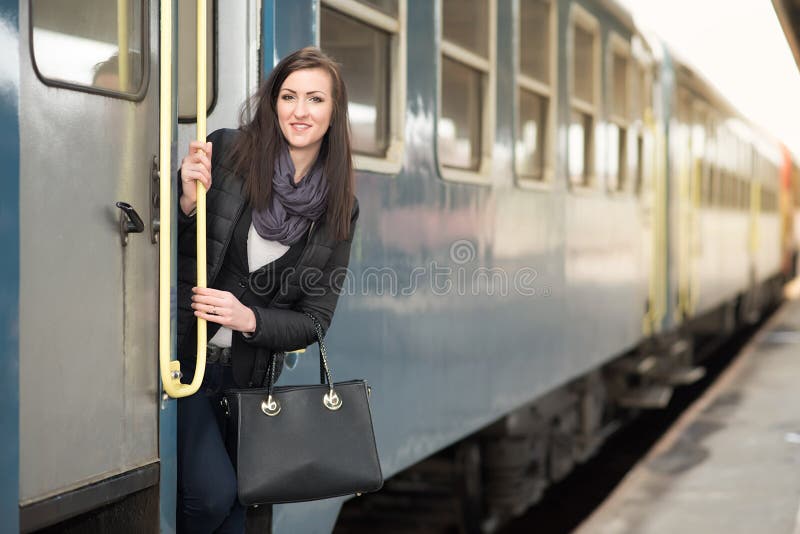 Photo of Cute Woman in Train Stock Image - Image of beautiful, girl ...