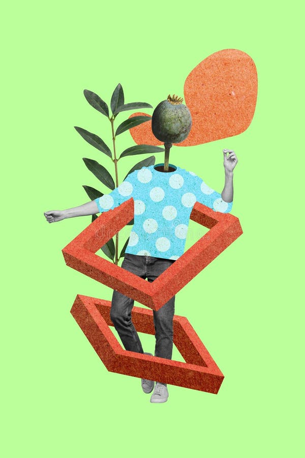 Photo 3d Collage Headless Man Green Flower Dancing Inside Frames ...