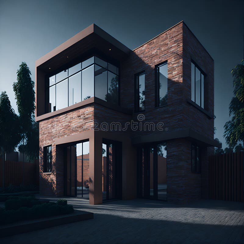 A 3d Rendering of a Brick House with Large Windows Created with ...