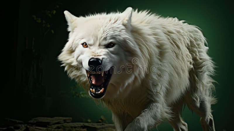 Photo of a Dangerous White Wolf Howling Stock Illustration ...