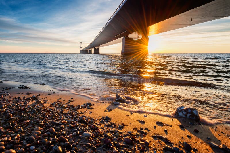 Photo of the Danish Great Belt Bridge at Sunset Stock Photo - Image of ...
