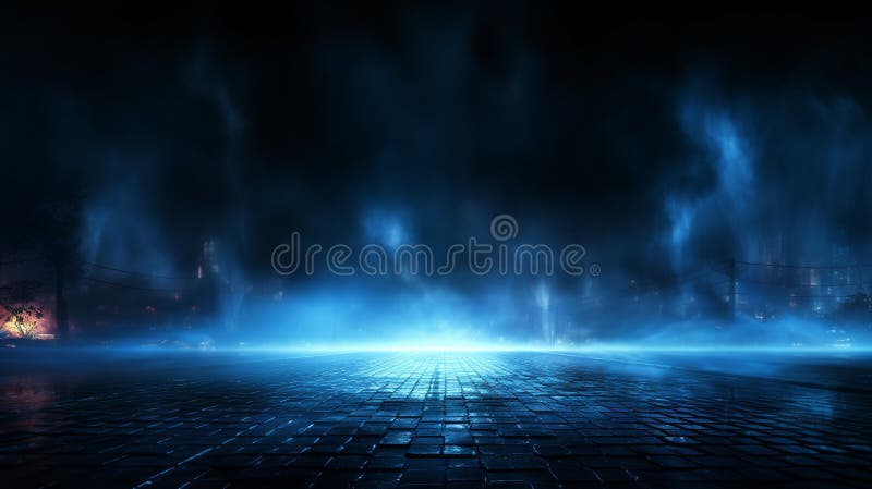 Photo of Dark Empty Space with Blue Neon Light Generative AI Stock ...