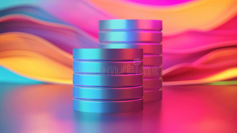 3 Photo of a Database Management Icon in 3D on a Colorful Abstract ...