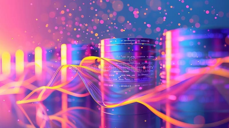 Photo of a Database Management Icon in 3D on a Dynamic Colorful ...