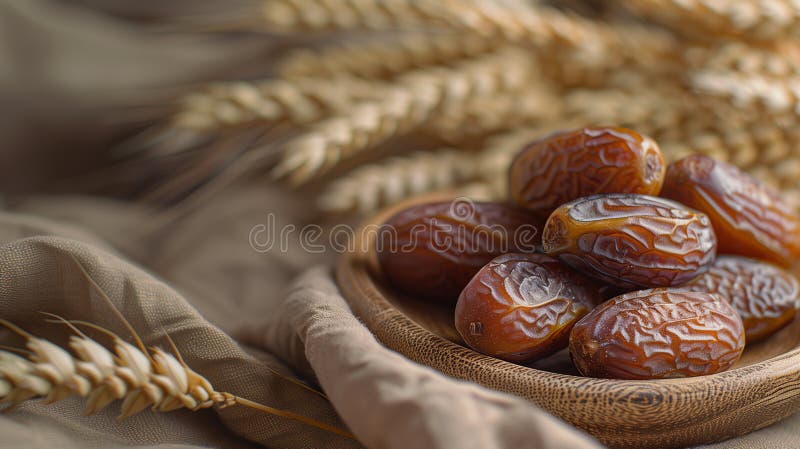 Photo of Dates on a Wooden Plate, Generative AI Stock Illustration ...