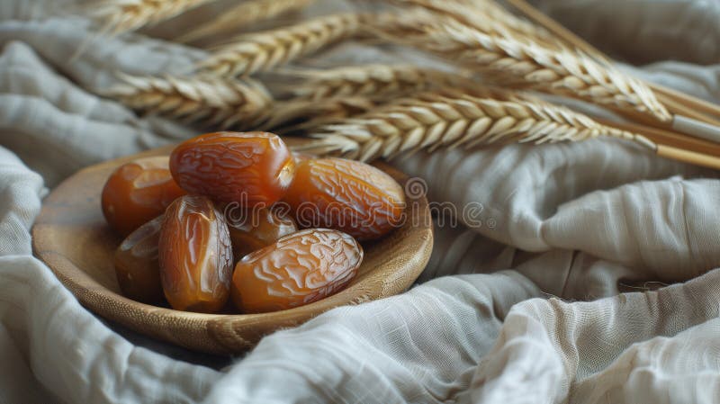 Photo of Dates on a Wooden Plate, Generative AI Stock Illustration ...