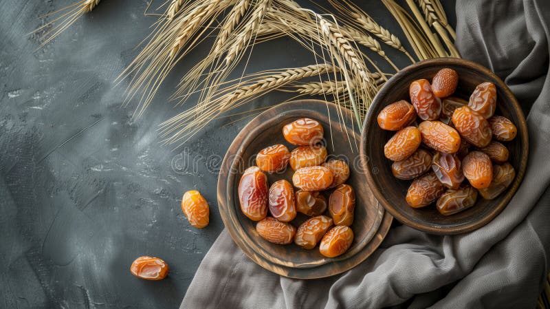 Photo of Dates on a Wooden Plate, Generative AI Stock Illustration ...