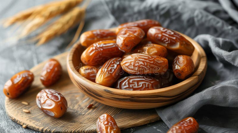 Photo of Dates on a Wooden Plate, Generative AI Stock Illustration ...