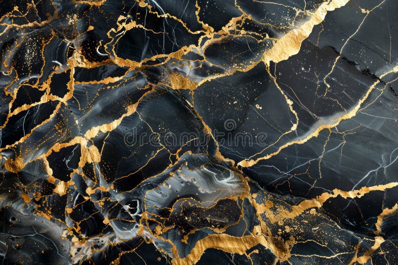 Photo of Deep Black Marble Pattern with Golden Veins. Background ...