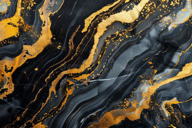 Photo of Deep Black Marble Pattern with Golden Veins. Background ...