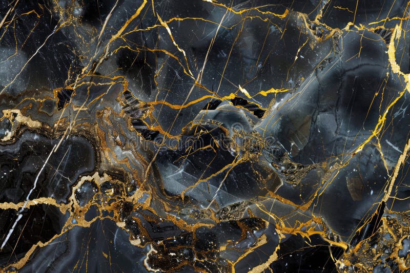 Photo of Deep Black Marble Pattern with Golden Veins. Background ...
