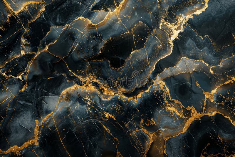 Photo of Deep Black Marble Pattern with Golden Veins. Background ...