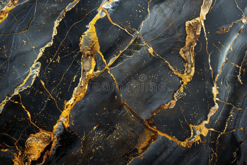 Photo of Deep Black Marble Pattern with Golden Veins. Background ...