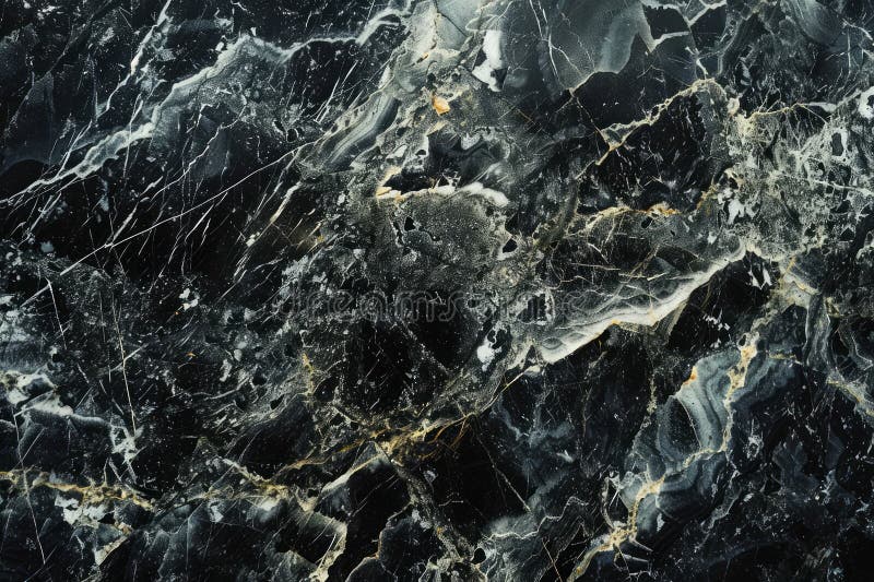 Photo of Deep Black Marble Pattern with White Veins. Background Texture ...