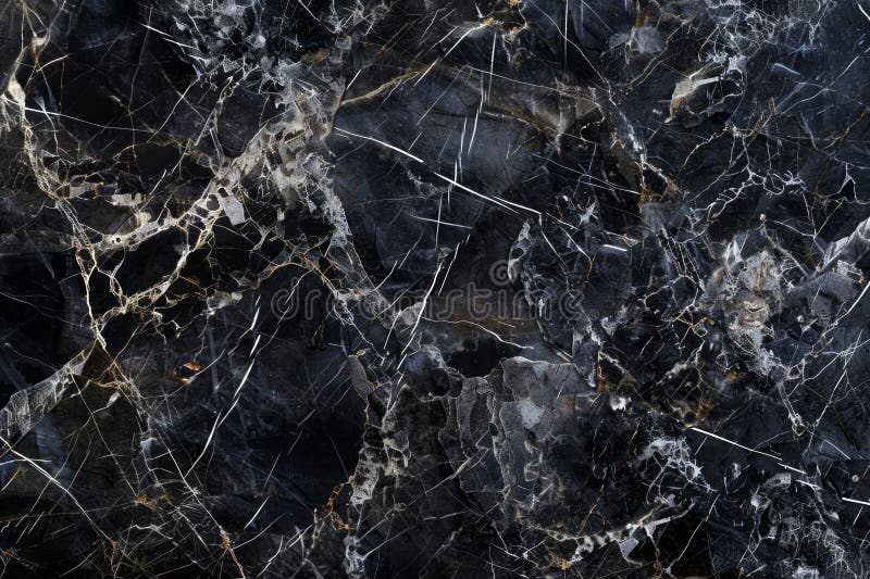 Photo of Deep Black Marble Pattern with White Veins. Background Texture ...