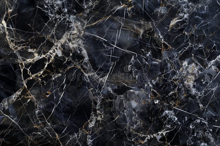 Photo of Deep Black Marble Pattern with White Veins. Background Texture ...