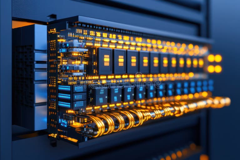 High-Speed Network Connection: Computer Server and Switch Connected Via ...