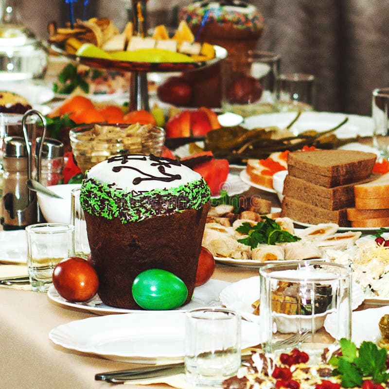 Traditional Served Easter Table with Eggs and Easter in Ukraine Stock ...