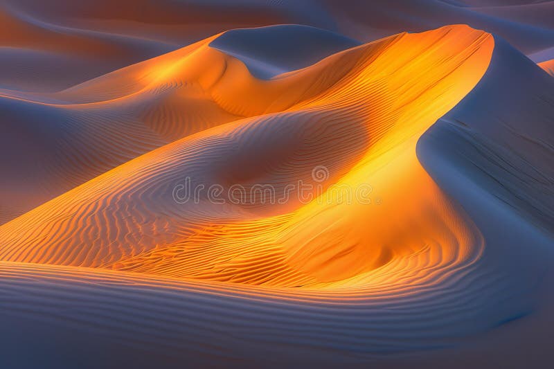 A Photo of the Desert at Night, the Sand Ripples in Soft Orange Light ...