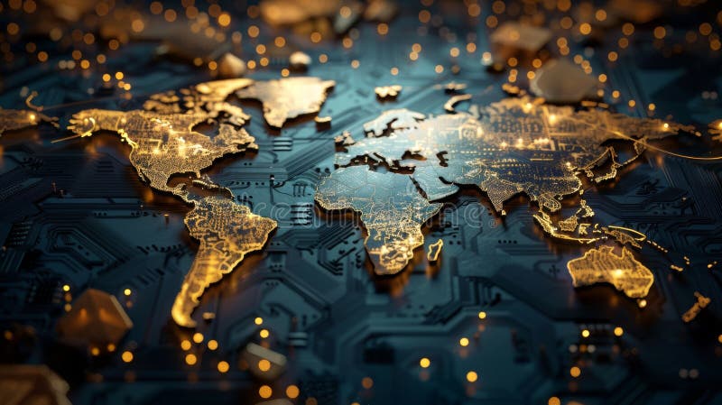 Photo of Detailed, Three-dimensional Map of World with Digital Circuit ...