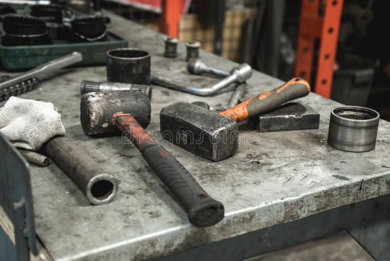 The Photo of the Different Hammers Lying on a Table Stock Image - Image ...