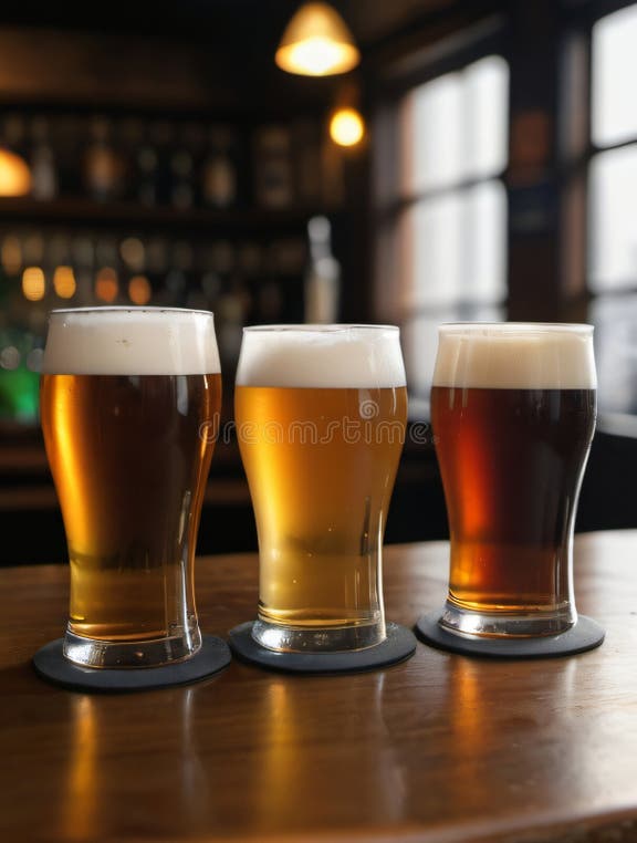 Photo of Different Types of Beer on a Table in a Pub. Generative AI ...