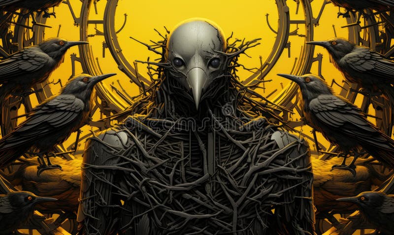 Photo of a Digital Painting of a Man with Crows Perched on His Head ...