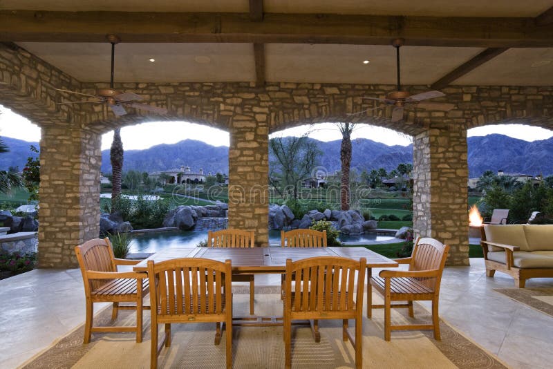 Dining Table and Chair in Patio of Luxury Villa Stock Photo - Image of ...