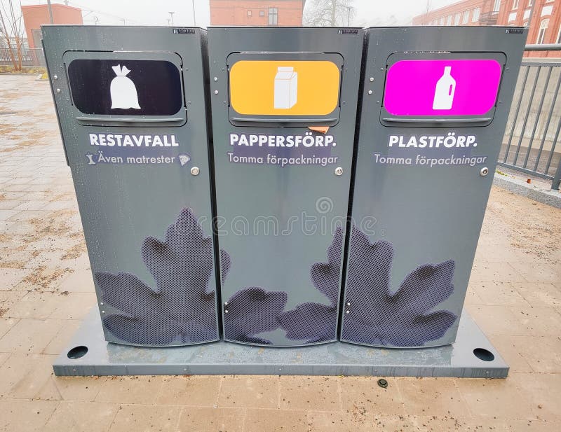 Color-coded Recycling Bins for Sorting Stock Photo - Image of garbage ...