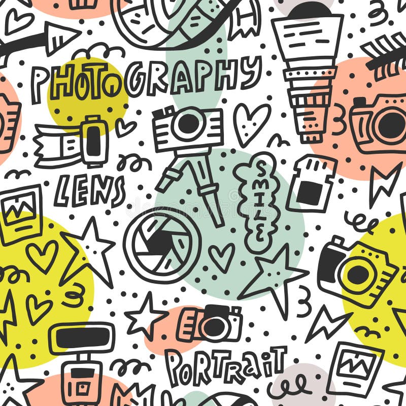 Photo Doodle Seamless Pattern Stock Vector - Illustration of design ...