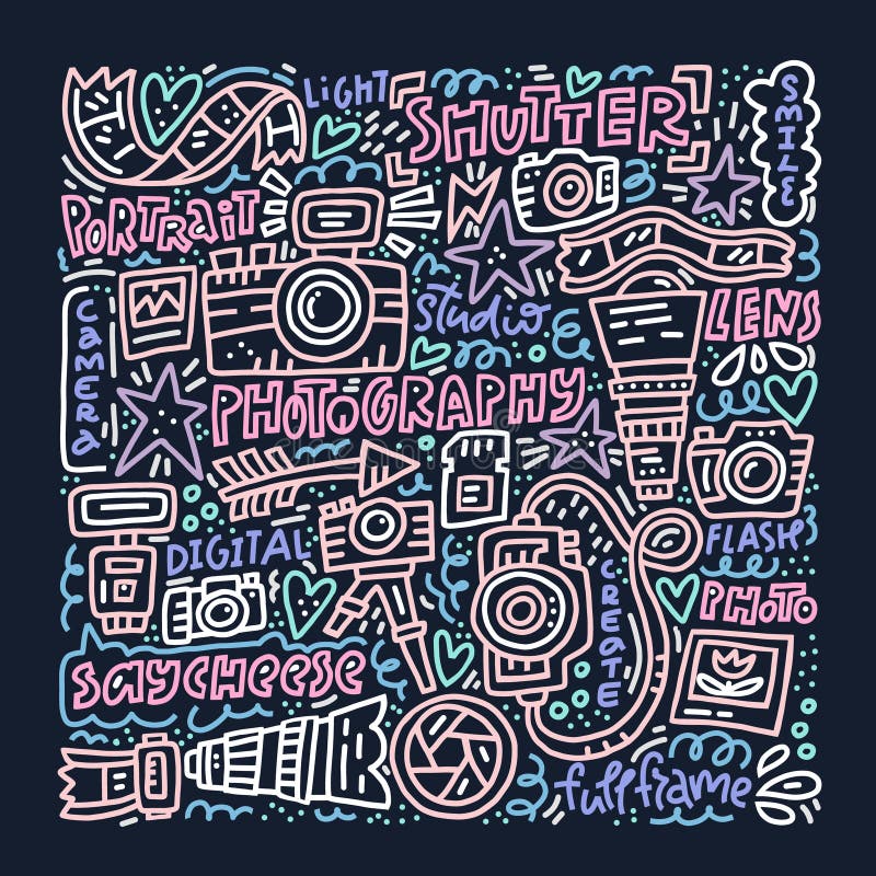 Photo Doodle Seamless Pattern Stock Vector - Illustration of drawing ...