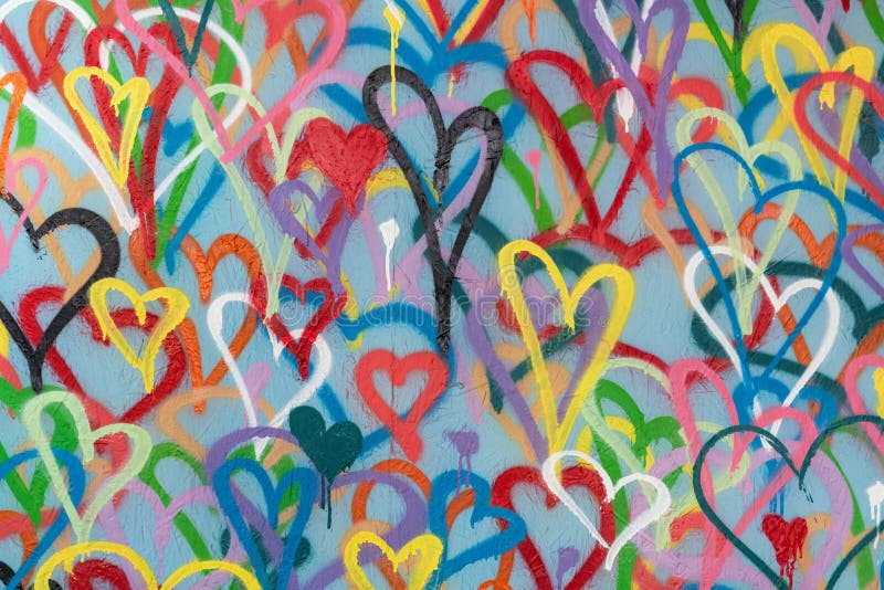 Photo of Drawing Colorful Hearts on a Wall Stock Photo - Image of love ...