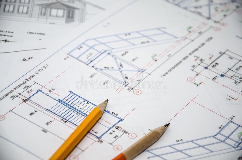 Photo Drawings for the Project Engineering Work Stock Photo - Image of ...