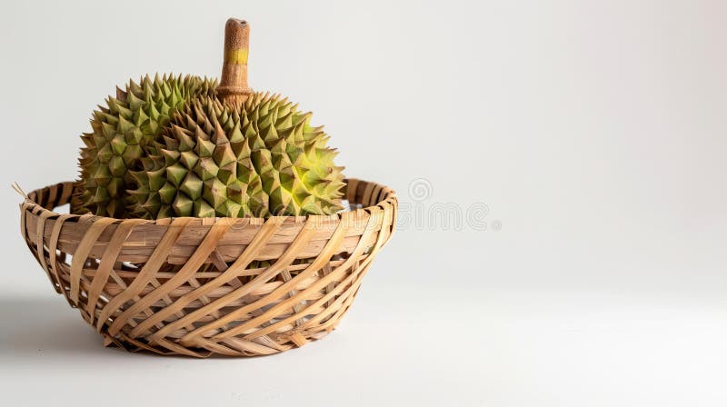 Photo of a Durian Fruit Placed in a Woven Basket Against a White ...