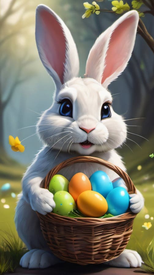 Photo of Easter Bunny with a Basket of Easter Eggs, Holy Holiday of ...