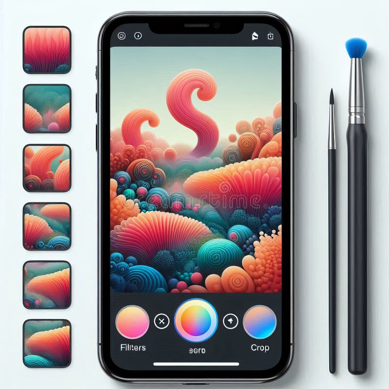 Photo Editing App Interface with Filters, Adjustments, and Crop Stock ...