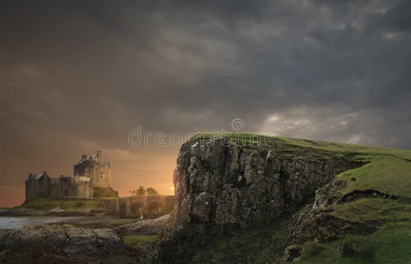 View of Castle and Cliff for Standing Stock Photo - Image of blue ...